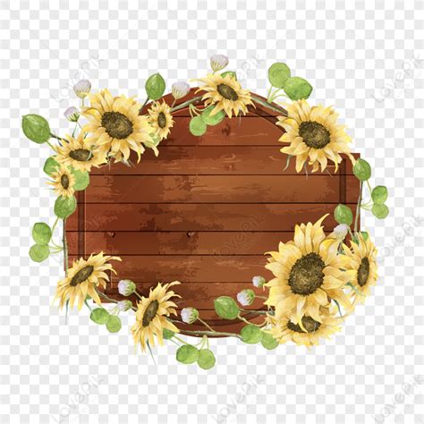 여름 해바라기 꽃 일러스트 잎 나무 보드 테두리입니다파티카드