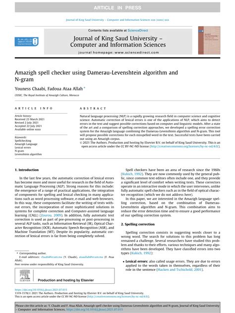 Pdf Amazigh Spell Checker Using Damerau Levenshtein Algorithm And N Gram