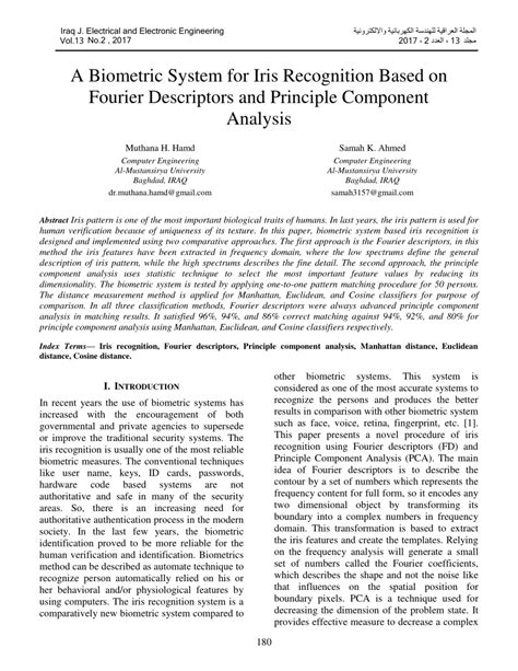 Pdf A Biometric System For Iris Recognition Based On Fourier Descriptors And Principle