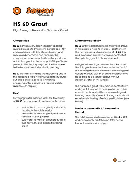 Hs 60 Grout Pdf Concrete Industrial Processes