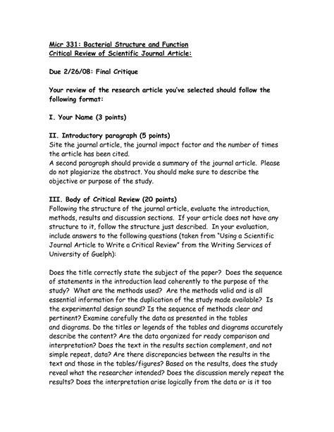 Journal Article Review Template