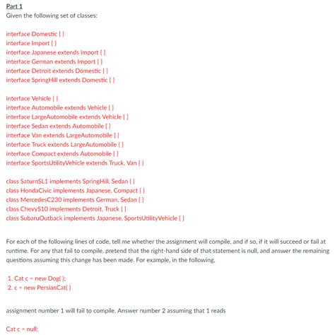 solved part 1 given the following set of classes interface