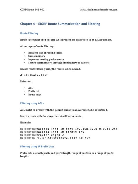 Ch4 Eigrp Route Summarization Filtering Pdf Router Computing