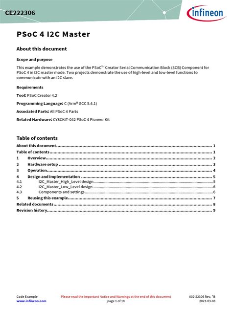 Infineon Ce222306 Psoc 4 I2c Communication With Serial Communication Block