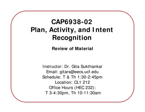 Plan Activity And Intent Recognition Cap 6938 Docsity