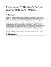 Physics Lab Report Experiment Newtons Second Law For Rotational Motion By PURPOSE This
