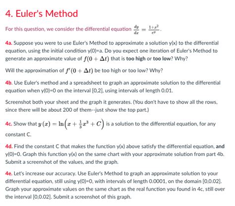 Solved 4 Euler S Method For This Question We Consider The Chegg Com