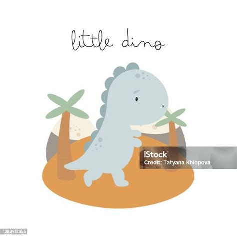 귀여운 작은 공룡 만화 스타일 벡터 그림입니다 어린이 물건 카드 포스터 배너 어린이 책 팩인쇄 옷 직물 벽지 섬유 또는 요리에 인쇄 0명에 대한 스톡 벡터 아트 및 기타