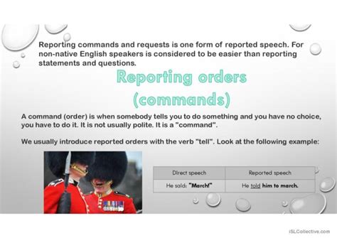 Reported Speech Commands Requests English ESL Powerpoints