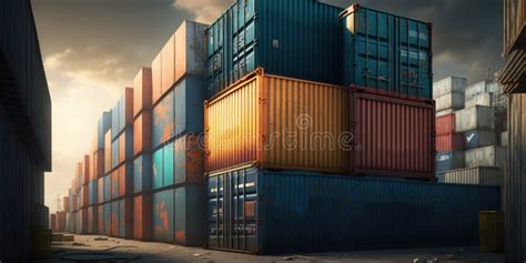 Stacked Containers In Port Or Loading Dock Stock Illustration Stacked Containers In Port Or Loading Dock Stock Illustration