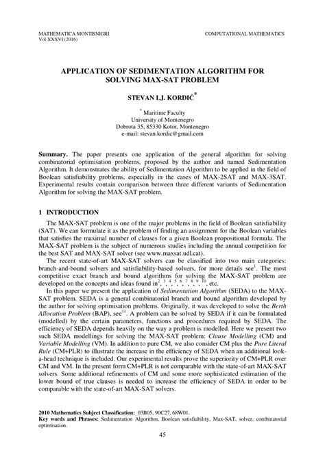 Pdf Application Of Sedimentation Algorithm For Solving Max Sat Problem