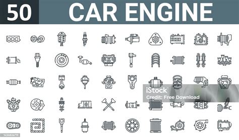 실린더 캡 온도 조절기 점화 플러그 Ac 스타터 스트럿 장착 벡터 얇은 아이콘 보고서 프리젠 테이션 다이어그램 웹 디자인 모바일