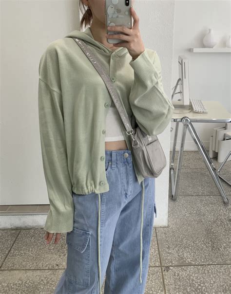 모브앤로지 루즈핏 버튼 니트 후드 가디건 4col 밑단 스트링 캐주얼룩 여자후드 봄가디건 위시버킷