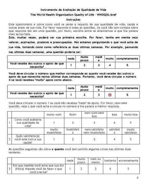 Instrumento De Avaliação De Qualidade De Vida Whoqol Bref Pdf Vida