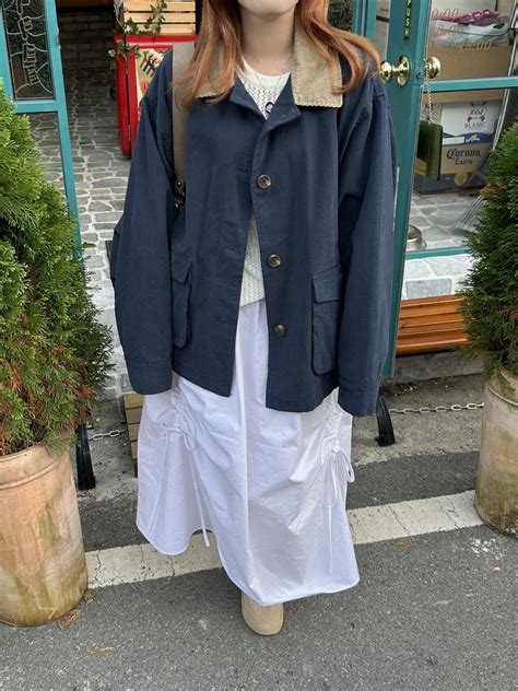 워들 여자 가을 겨울 콘치 코듀로이 카라 배색 야상