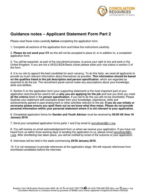 Guidance Notes Applicant Statement Form Part 2 Pdf Recruitment