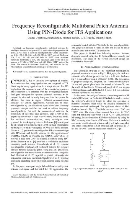 Pdf Frequency Reconfigurable Multiband Patch Antenna Using Pin Diode For Its Applications