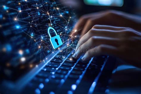 Hands Typing With Digital Lock Symbol For Cybersecurity Stock Illustration Illustration Of