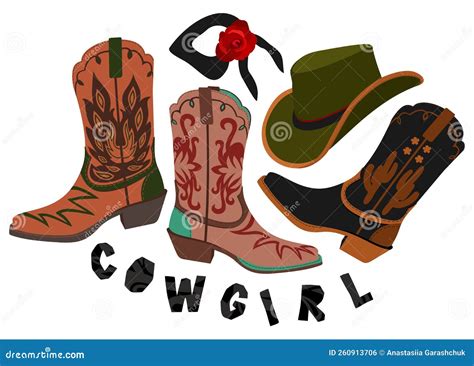 Retro Cowgirl Boots With Traditional Fringe And Spur Vector Pink Doodle With Outline Of Boots