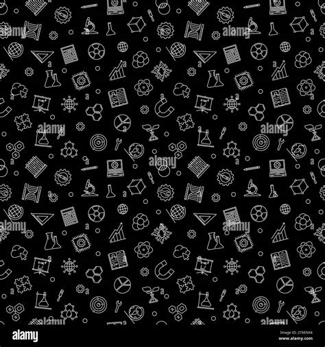 Stem Education Vector Science Concept Dark Seamless Pattern Back To School Background Stock