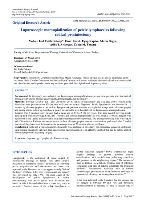 Pdf Laparoscopic Marsupialization Of Pelvic Lymphoceles Following Radical Prostatectomy