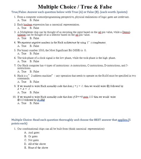 solved multiple choice true and false true false answer