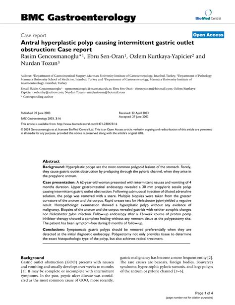 Pdf Antral Hyperplastic Polyp Causing Intermittent Gastric Outlet Obstruction Case Report