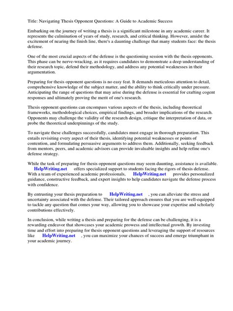Thesis Opponent Questions Pdf Thesis Survey Methodology