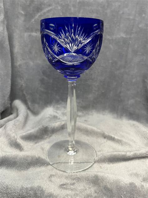 Vintage Bohemian Cut Crystal Wine Glass Blue To Clear Cut Etsy