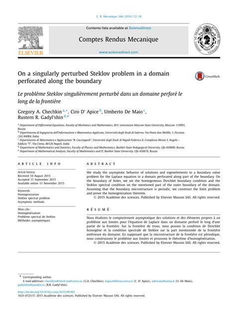 Pdf On A Singularly Perturbed Steklov Problem In A Domain Perforated Along The Boundary