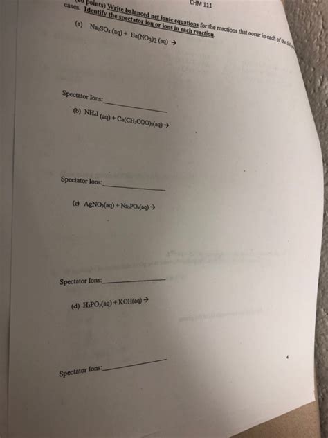 Solved 20 Points Write Balanced Net Ionic Equations For The