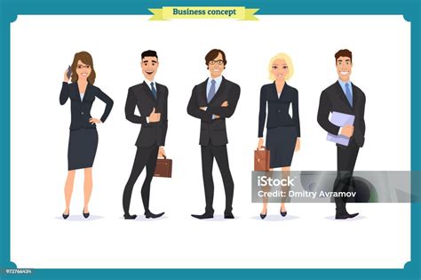비즈니스 사람들이 팀웍 평면 스타일 만화 캐릭터에서 벡터 일러스트 레이 션 비즈니스 팀입니다 엄격한 양복 입은 사람들의