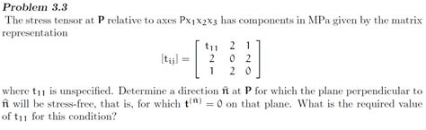 Solved Problem 3 3 The Stress Tensor At P Relative To Axes Chegg Com