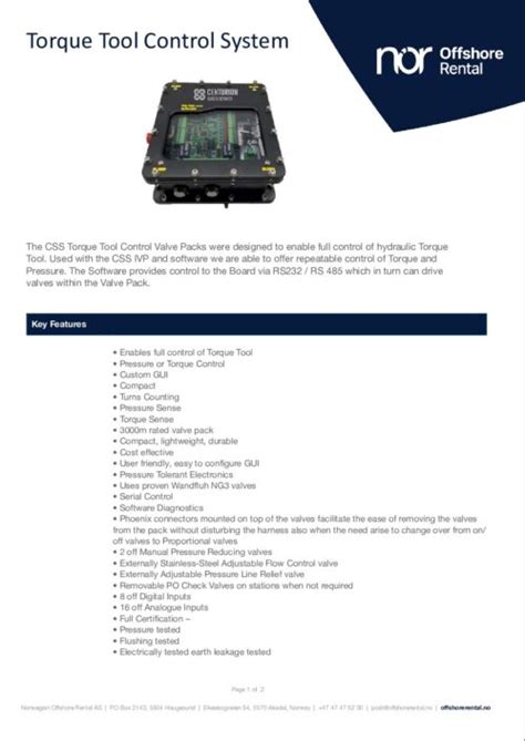 Nor Ds Torque Tool Control System 110523 Norwegian Offshore Rental