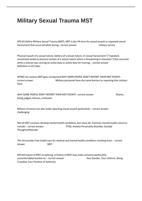 Military Sexual Trauma Mst Certification Review Exam Questions Answers
