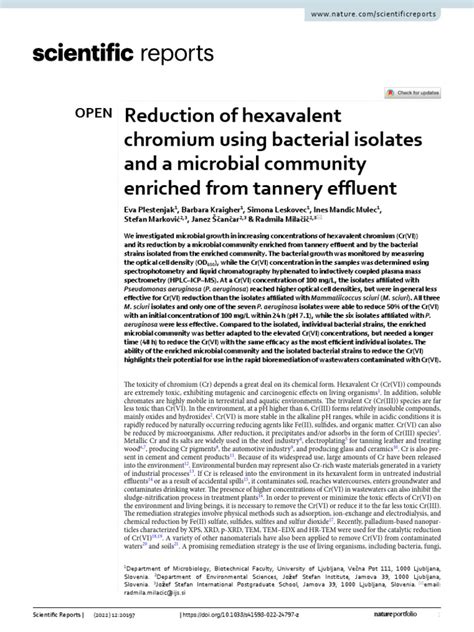 Reduction Of Hexavalent Chromium Using B 100152645 Pdf Chromium Polymerase Chain Reaction