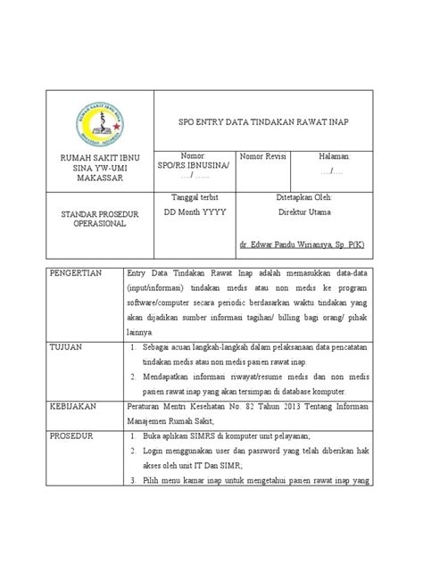 Spo Entry Data Tindakan Rawat Inap Pdf