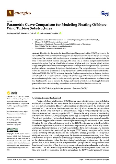 Pdf Parametric Curve Comparison For Modeling Floating Offshore Wind Turbine Substructures