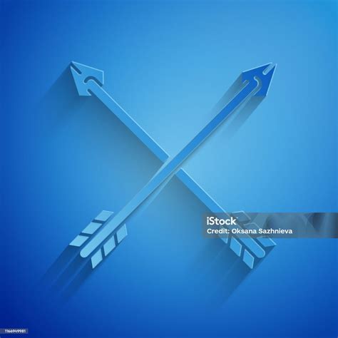 파란색 배경에 격리 된 교차 화살표 아이콘을 잘라 종이 잘라 종이 아트 스타일입니다 벡터 일러스트레이션 0명에 대한 스톡 벡터 아트 및 기타 이미지 Istock