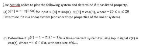 Solved Use Matlab Codes To Plot The Following System And Chegg