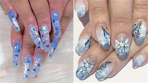 White Nails With Butterflies Short At Tracey Parmelee Blog