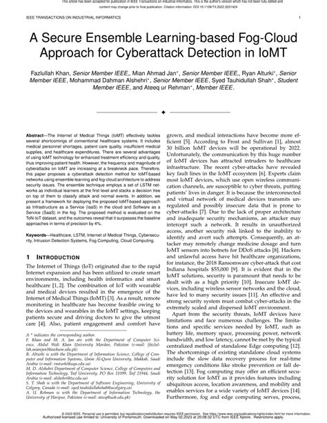 Pdf A Secure Ensemble Learning Based Fog Cloud Approach For Cyberattack Detection In Iomt