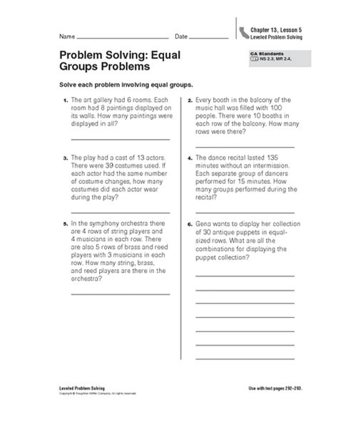 Problem Solving Equal Groups Problems Worksheet For 4th 5th Grade Lesson Planet