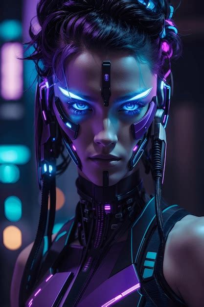 Premium Ai Image Cyberpunk Girl With A Glowing Face And A Glowing Neon Light Generative Ai