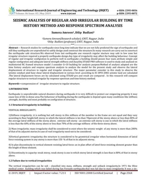 Irjet Seismic Analysis Of Regular And Irregular Building By Time