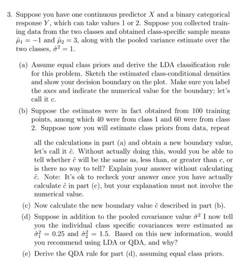 3 Suppose You Have One Continuous Predictor X And A