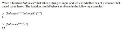 Solved Write A Function Balanced That Takes A String As