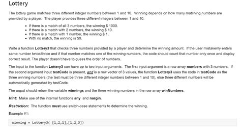 Solved Lottery The Lottery Game Matches Three Different
