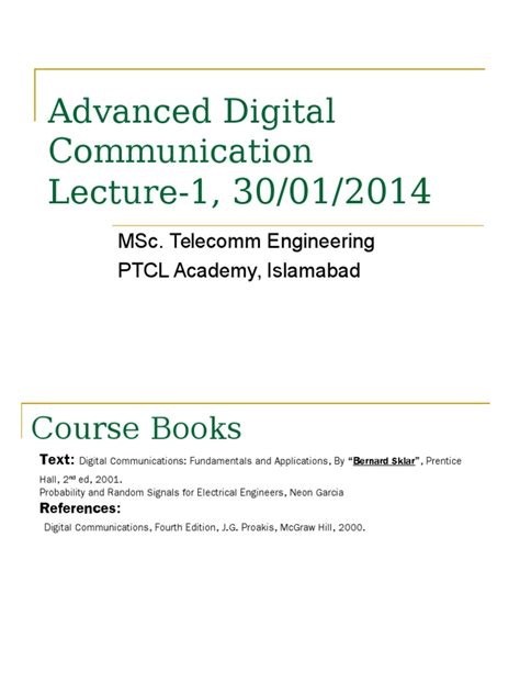 Advanced Digital Communication Lecture 1 Msc Telecomm Engineering Ptcl Academy Islamabad