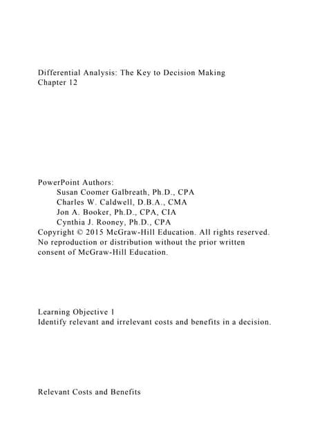 Differential Analysis The Key To Decision Makingchapter 12docx